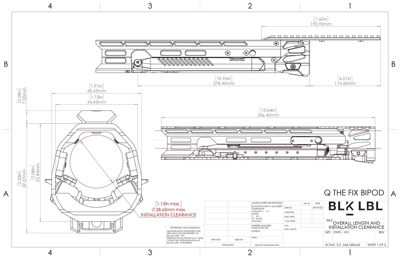 Specifications – BLK LBL BIPOD